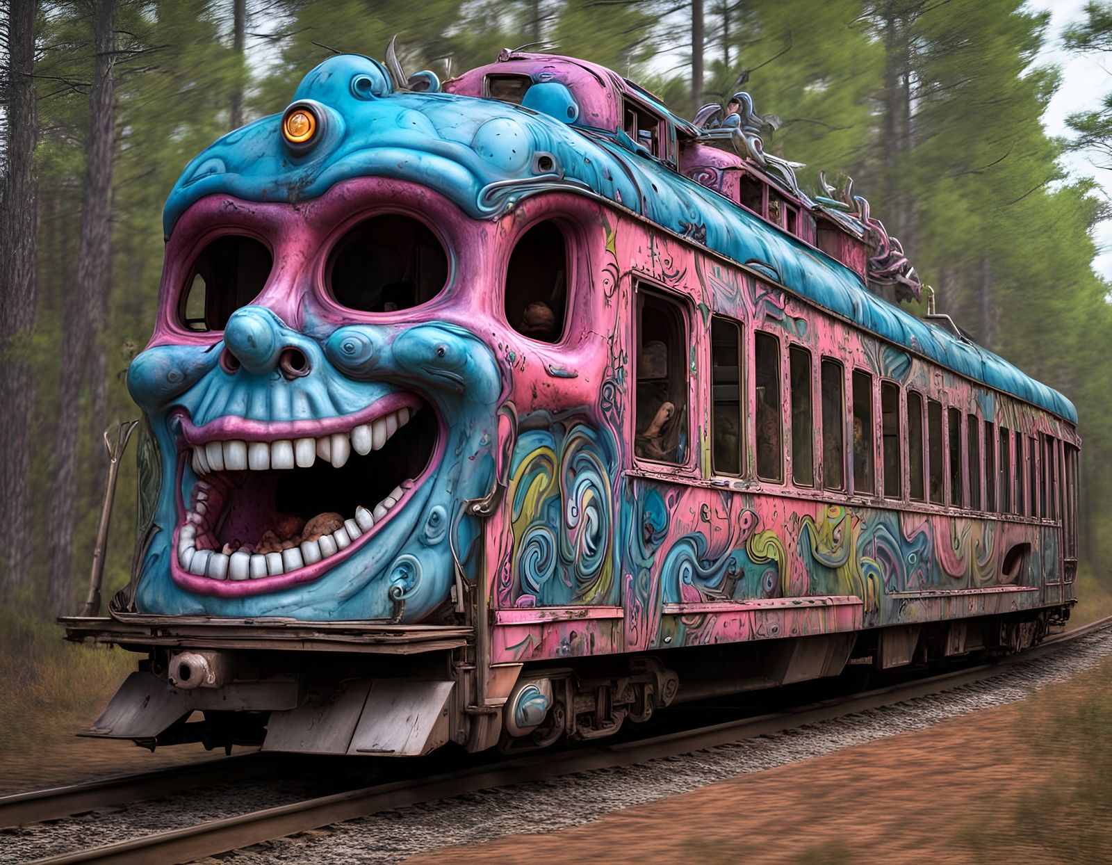 The Pine Barrens are full of these happy trains - AI Generated Artwork ...