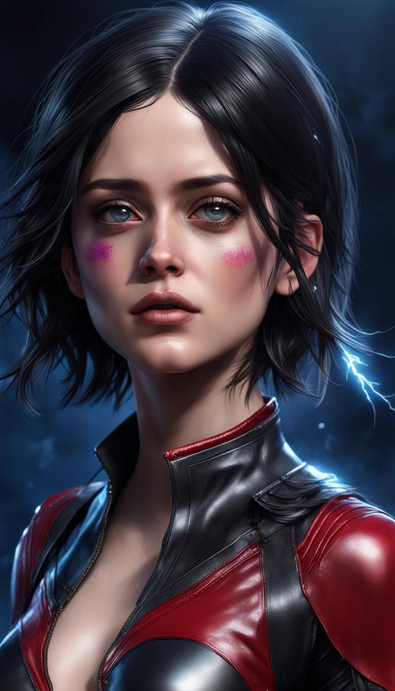 Full Body Cover Of Beautiful Attractive Rosa Salazar Alita Battle Angel Black Hairs Blue Eyes