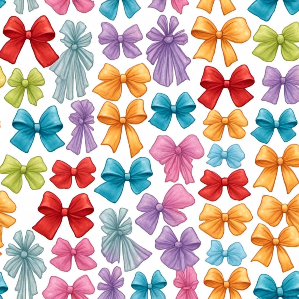 storybook illustration of ribbon bows collection many colors, closeup ...