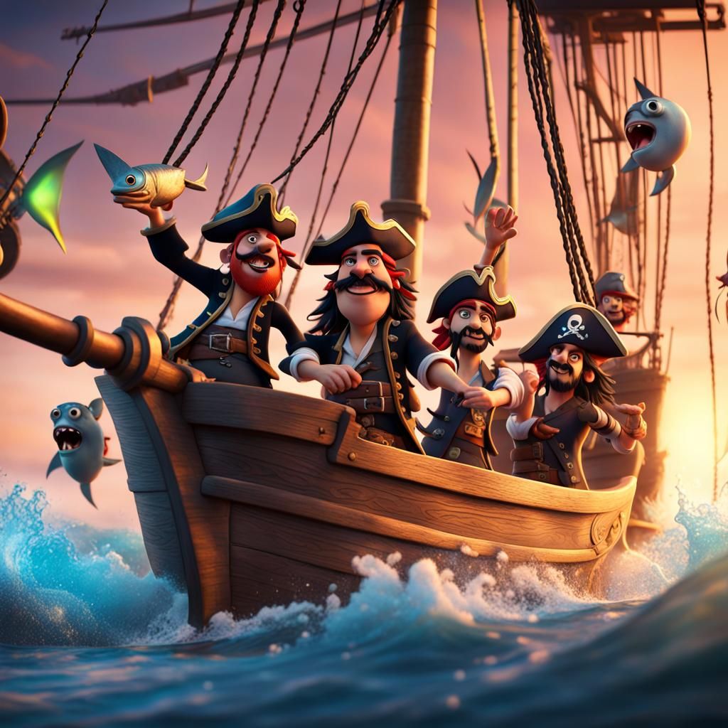 a group of pirates catching tuna fish. - AI Generated Artwork ...