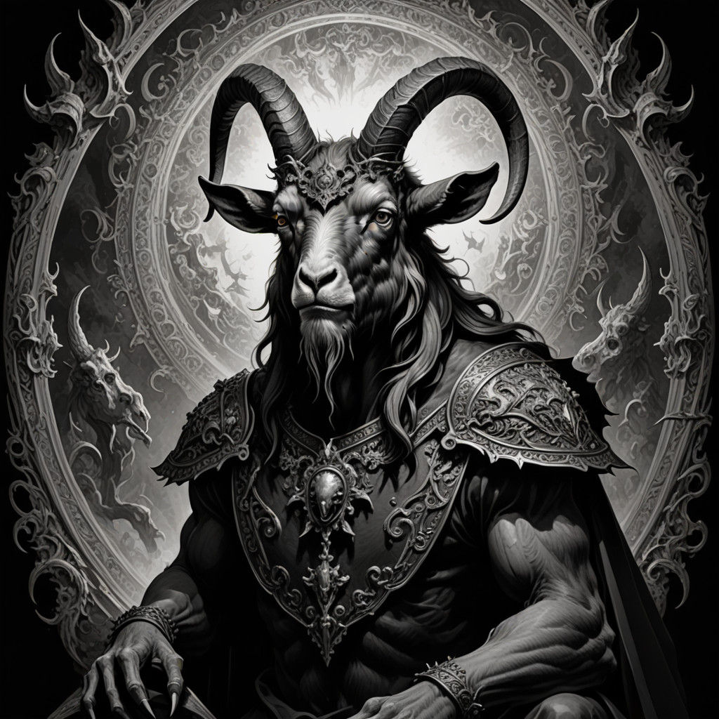 Mighty Goat Demon - Demonic Goat in Classic Black and White