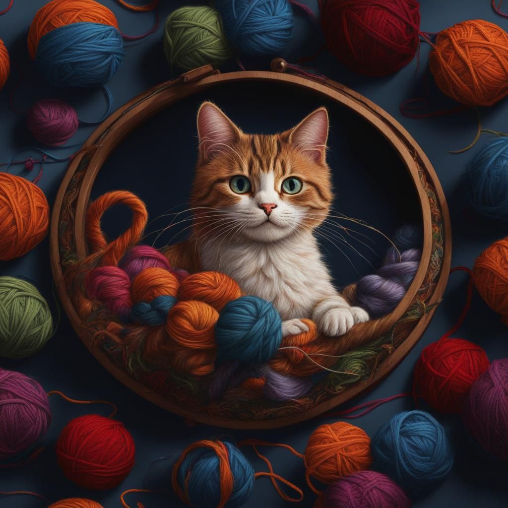 Unusual framed, 3D cat emroidery taking the craft to a new dimension ...