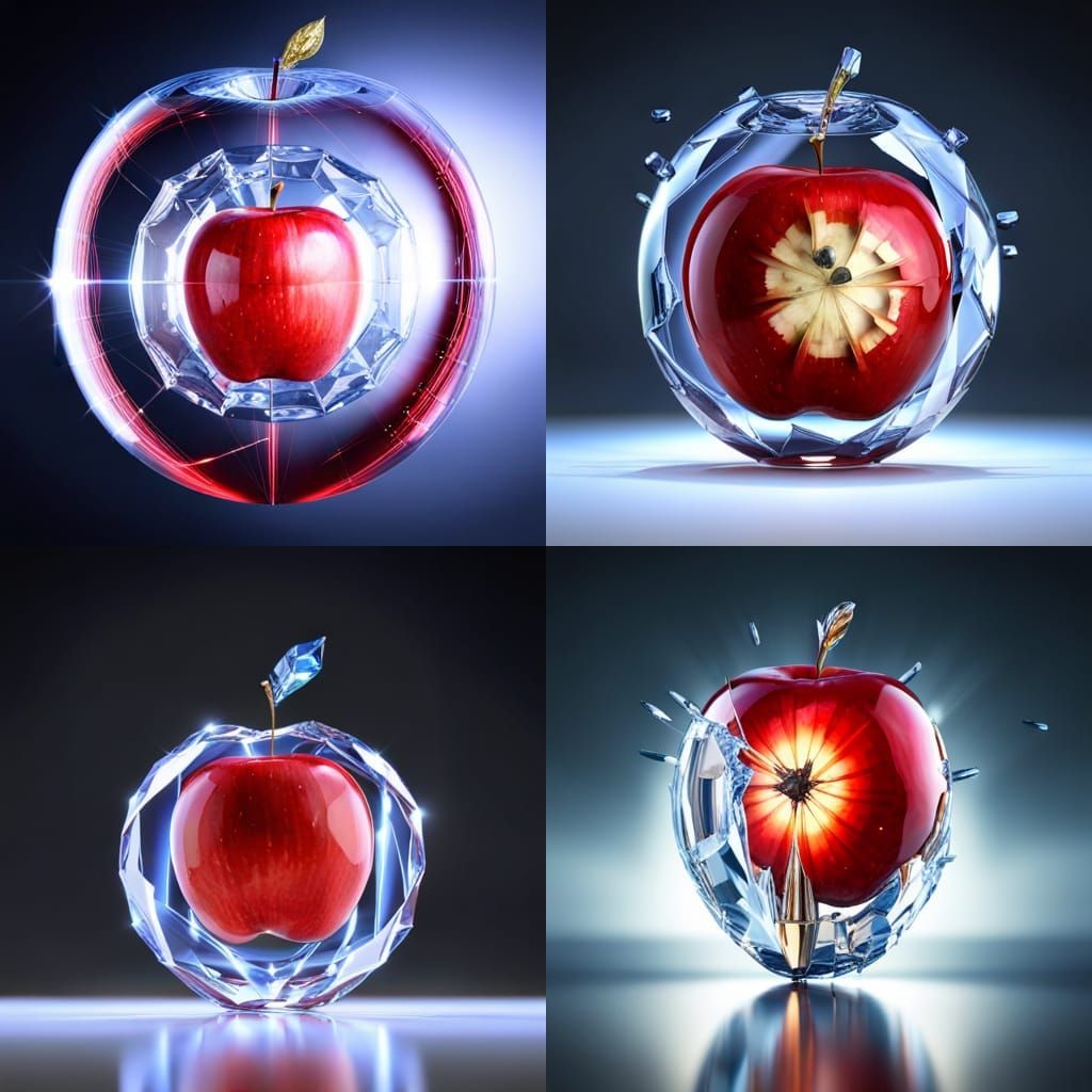 Apple Swarovski Figurine bullet shot through apple, slo mo camera of ...