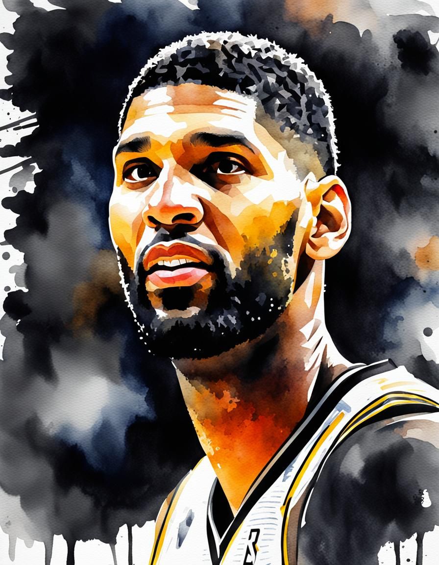 Tim Duncan watercolor - AI Generated Artwork - NightCafe Creator