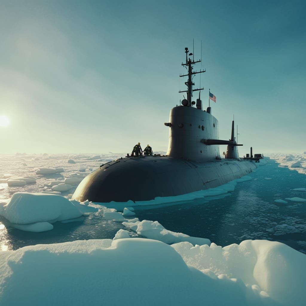 Submarine Surfaces Through Arctic Ice: Digital Art - AI Art