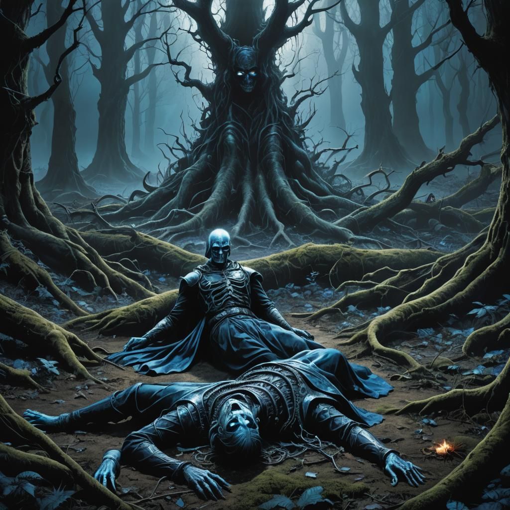 death DND character - Grimdark DND Warrior in Dark Mystic Fo...