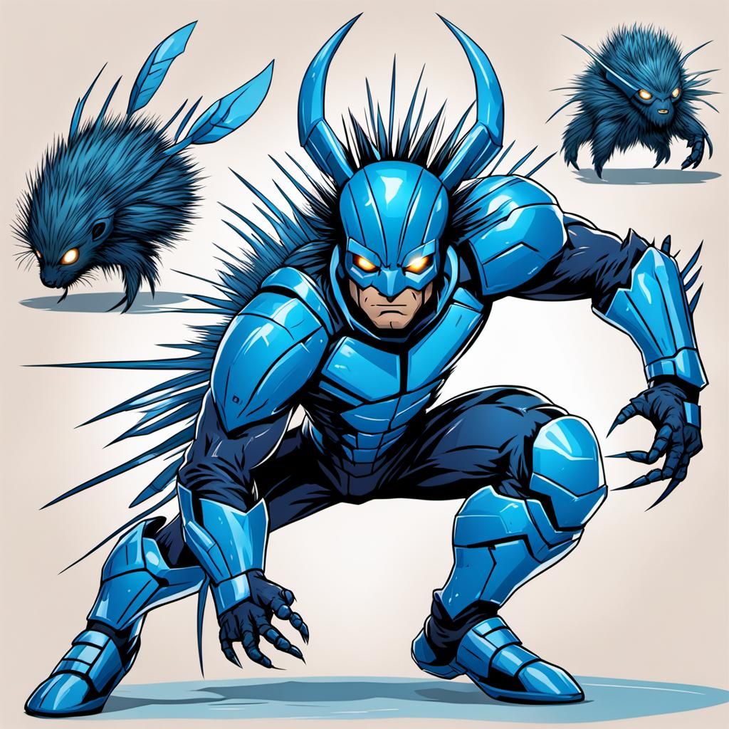 blue beetle man in porcupine art style - AI Generated Artwork ...