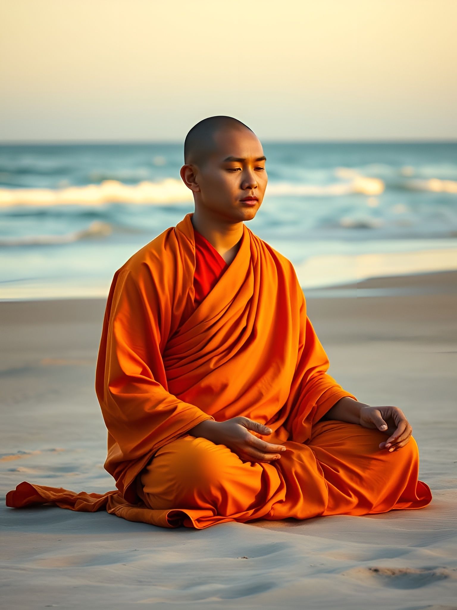 Aum - Buddhist Monk Finds Inner Peace by the Golden Beach
