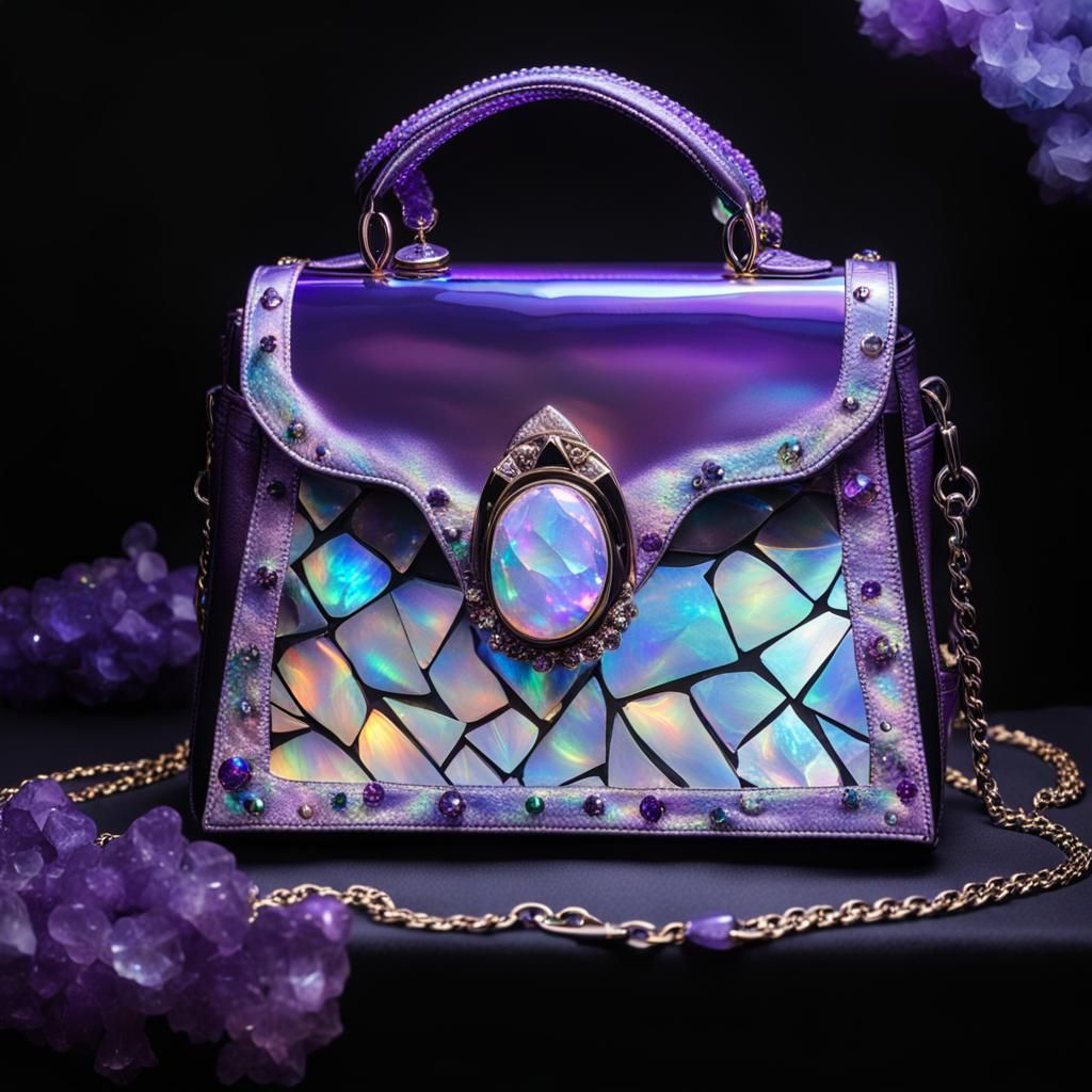 Ethereal purple holographic handbag with rainbow moonstones accents ...