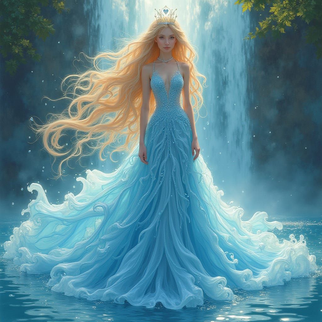 Princess-waterfall, made of water, with long, gorgeous, cascading hair ...