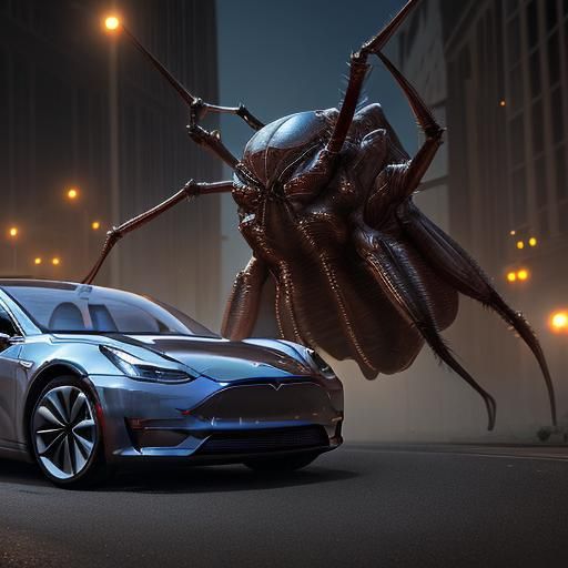 Alien Spider Demon Admires Tesla - AI Generated Artwork - NightCafe Creator