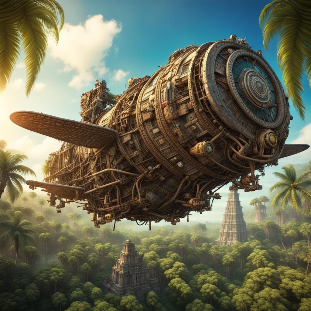 A dilapidated, ancient Mexican Mayan flying machine - AI Generated ...
