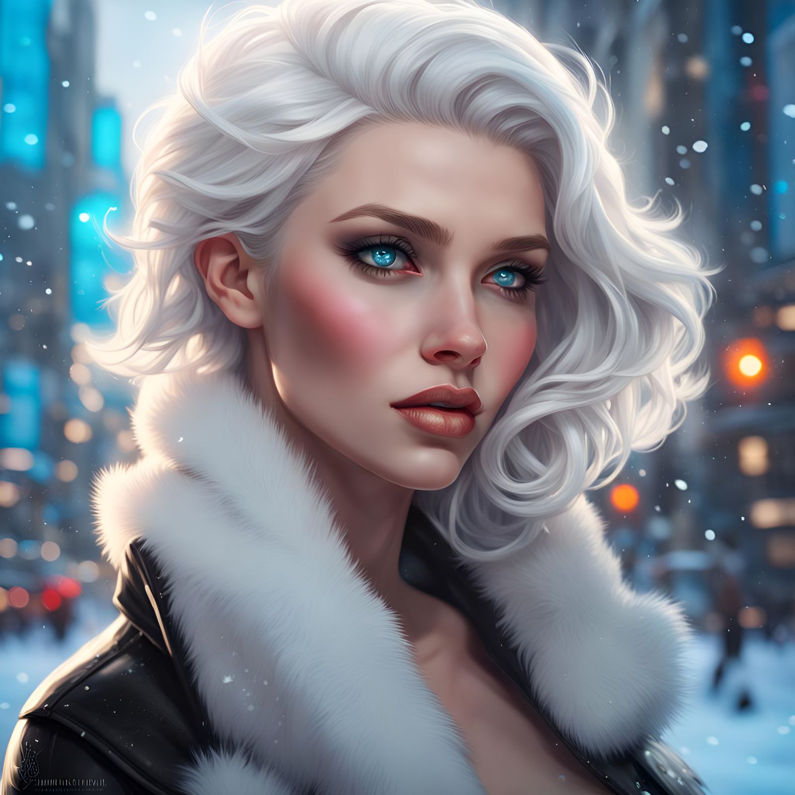 Glamourous Young Pin Up Girl With White Hair And Vibrant Blue Eyes