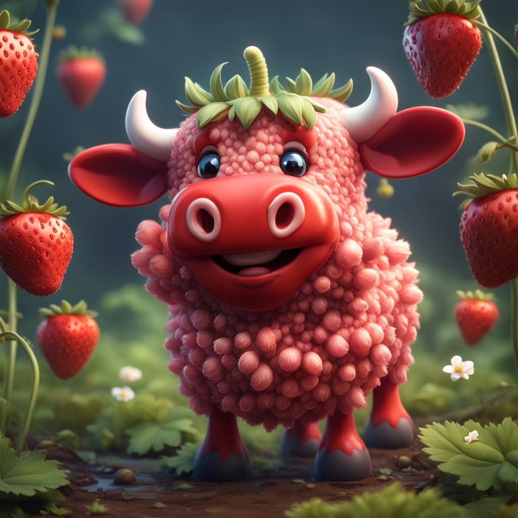 cute fluffy strawberry cow - AI Generated Artwork - NightCafe Creator