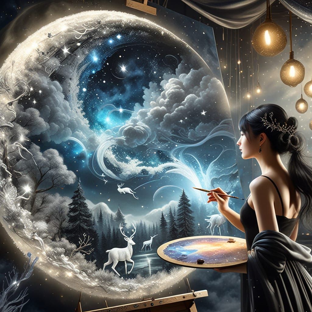 An elegant artist crafting her world