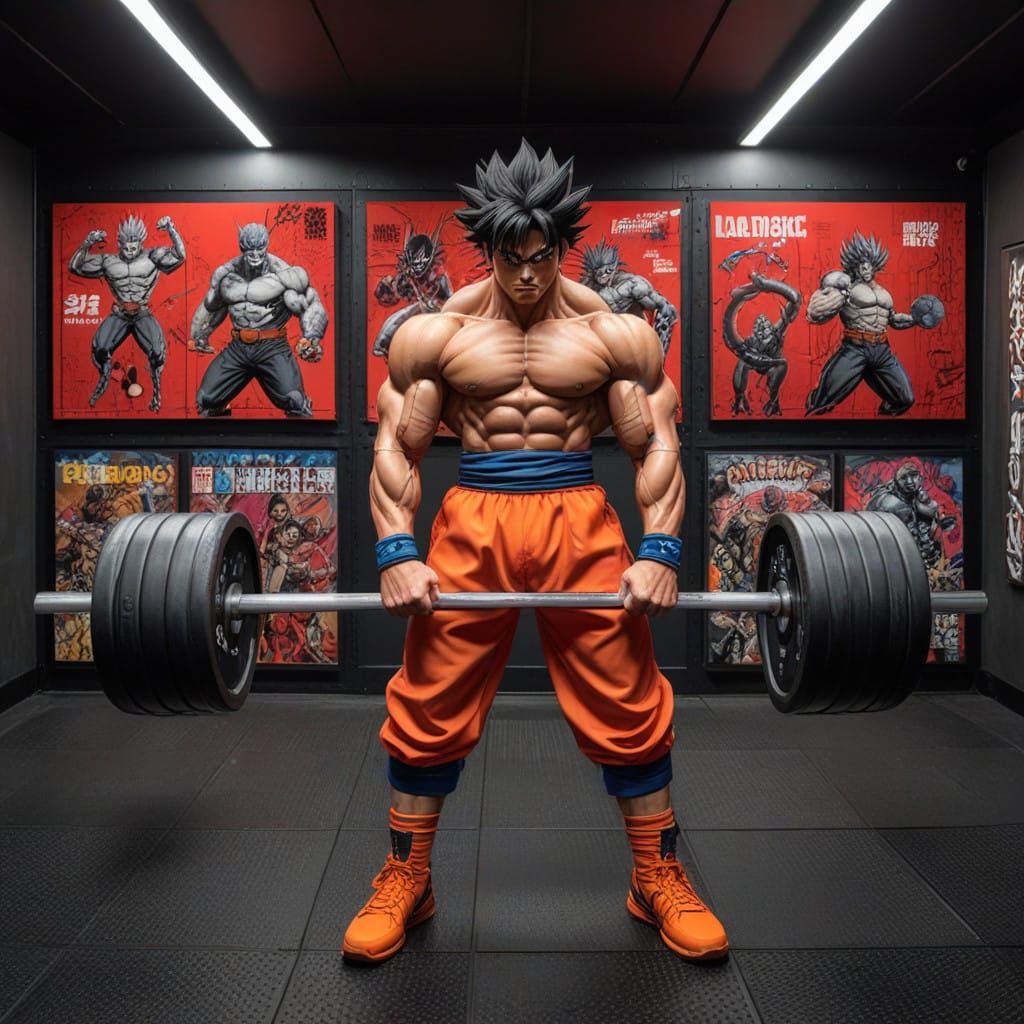 Goku gym motivation - Muscled Superhero Lifting in a Gym