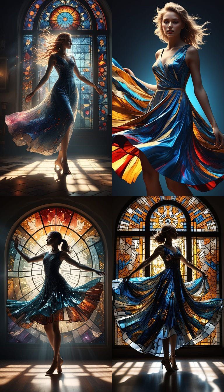 Ethereal Stained Glass Dancer in Vibrant Duotone - AI Art