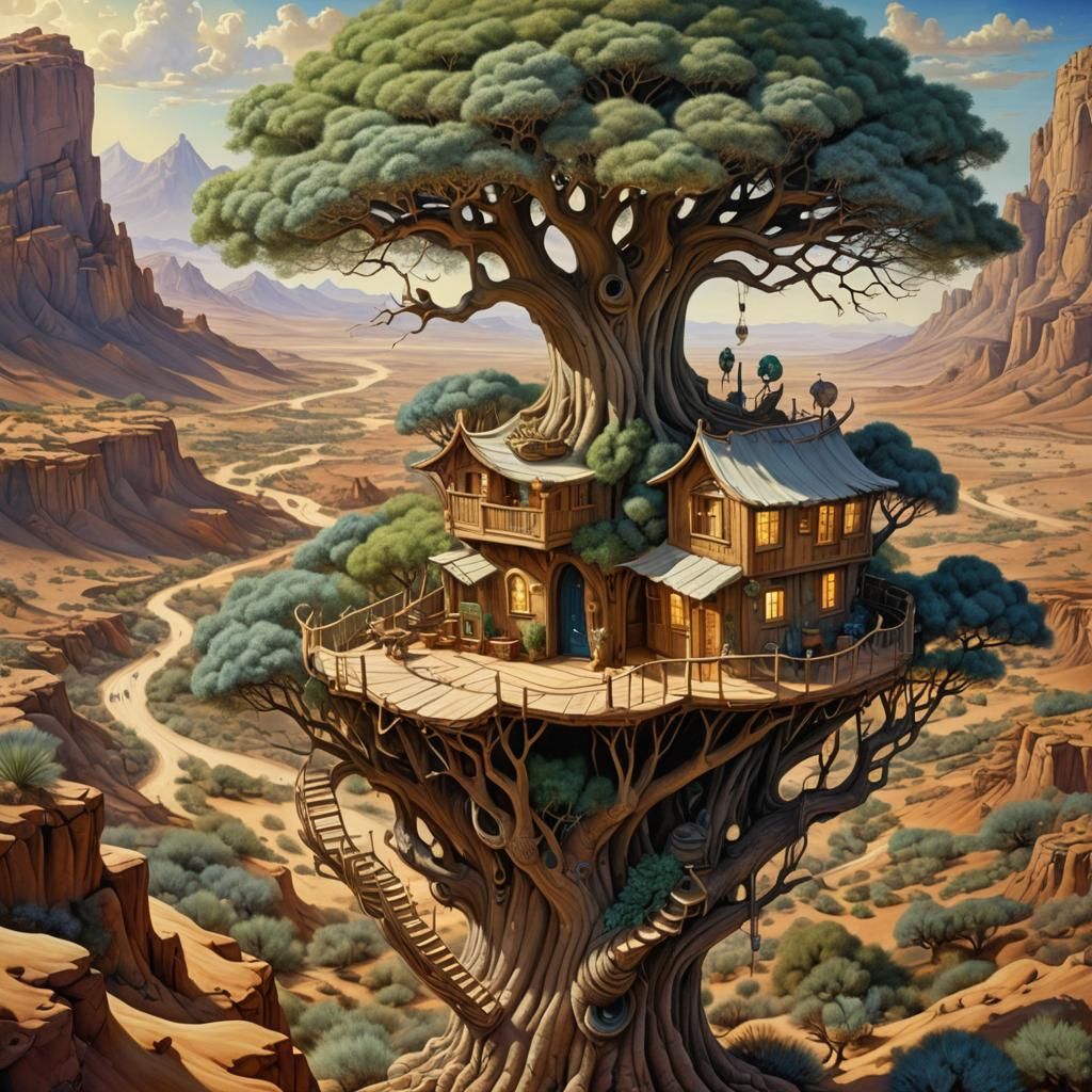 Atop view on Treehouse in a desert - AI Generated Artwork - NightCafe ...