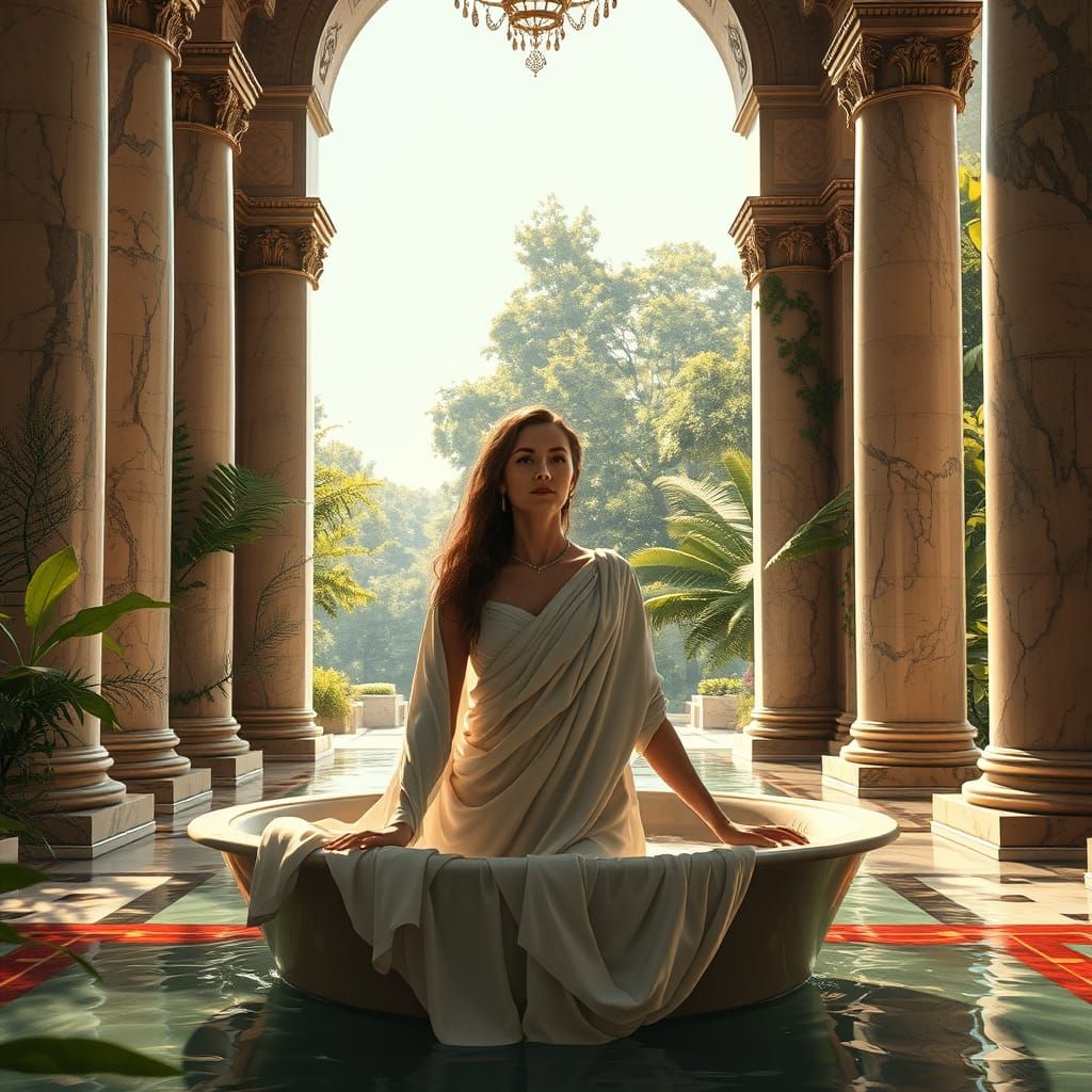 Ancient Greek Goddess Bathing in Regal Splendor - AI Art