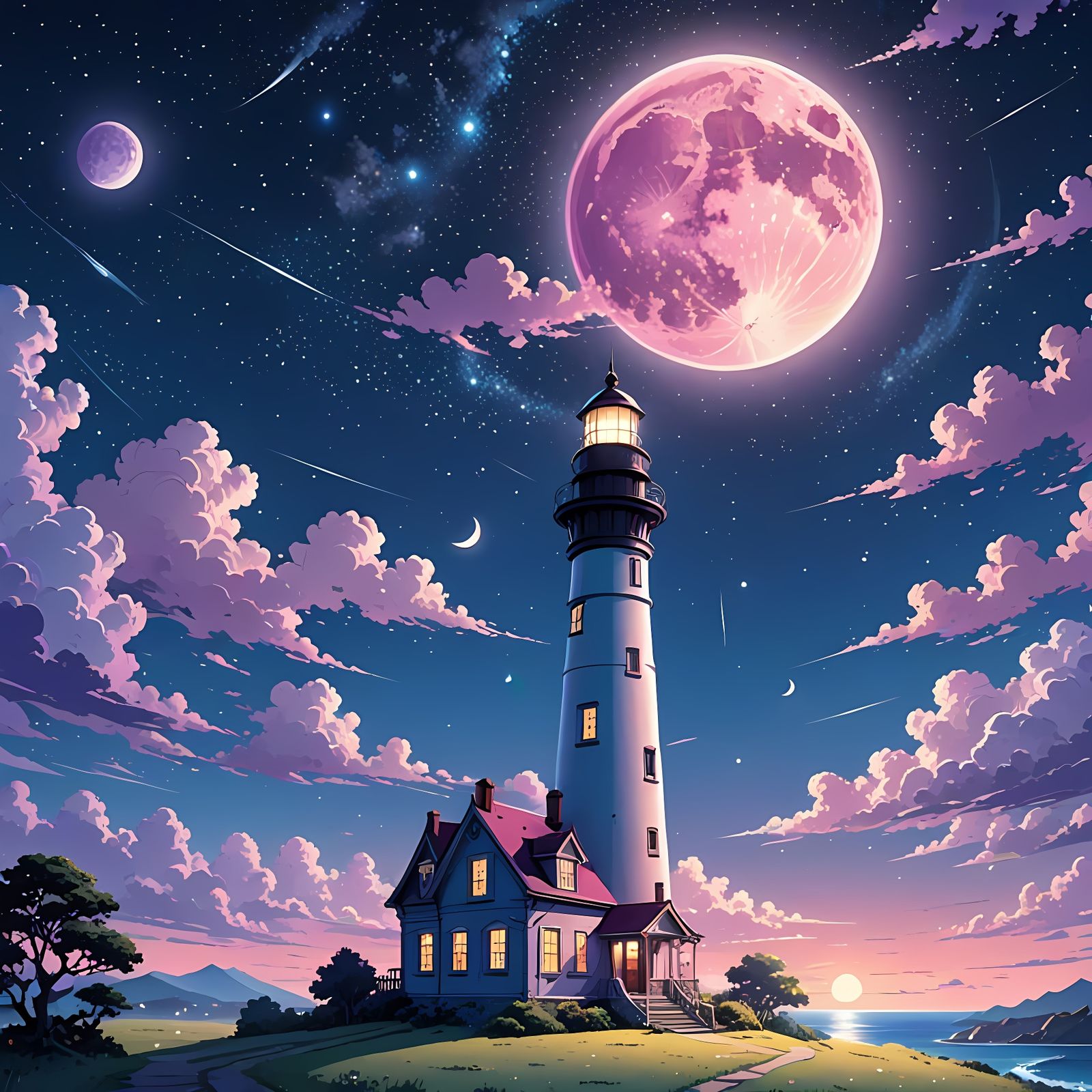 Light the Way - Celestial Lighthouse Radiance in Pastel Hues