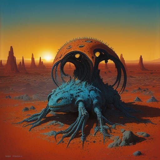 Cyberpunk Electric Phoenix Alien in Desert Landsca... - AI Art