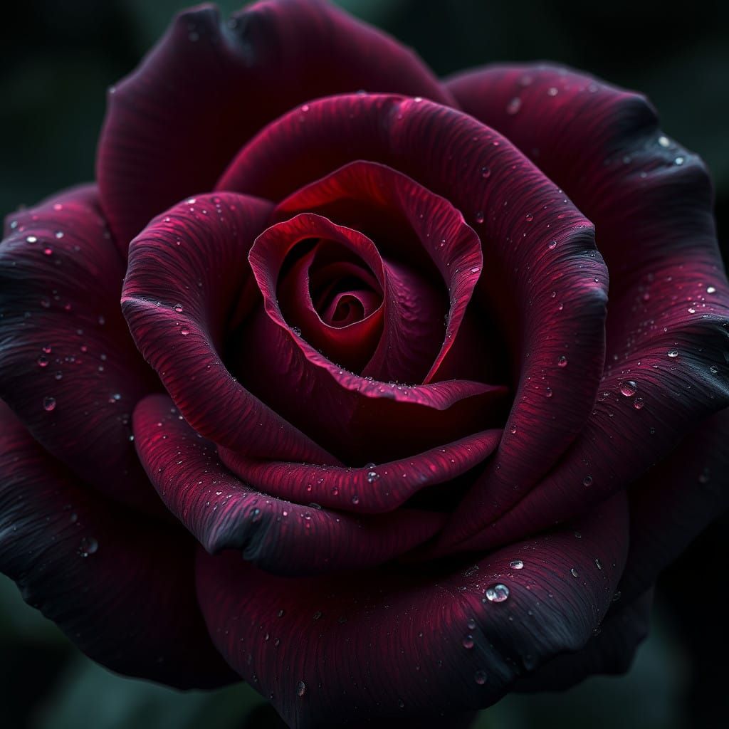 Epic Close-Up Macro of a Dark Rose in Cinematic St... - AI Art