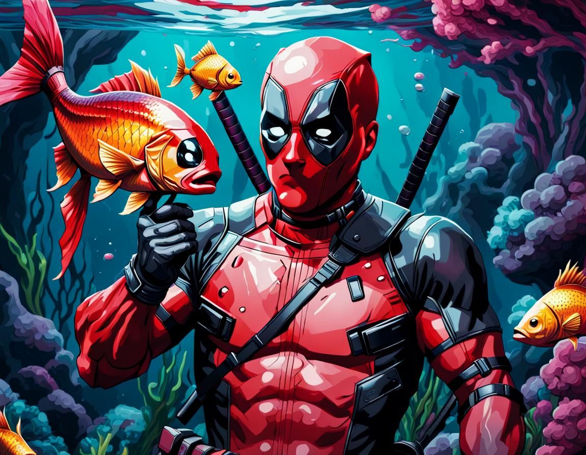 Deadpool with a Fish - AI Generated Artwork - NightCafe Creator