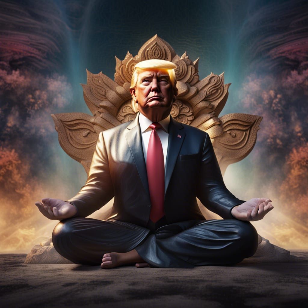 high-resolution, hyperrealistic image of Donald Trump meditating in a ...