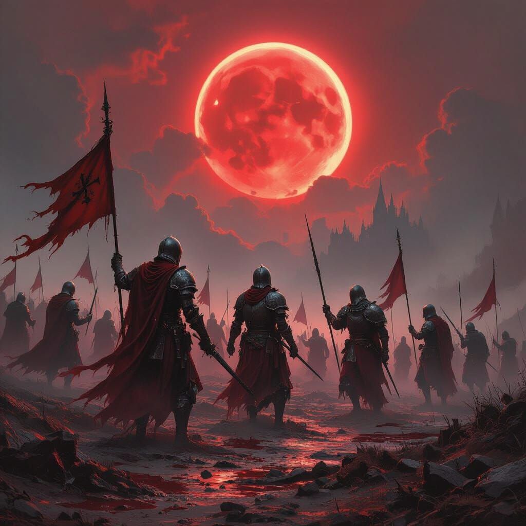 Undead Soldiers Rise Under Crimson Eclipse - AI Art