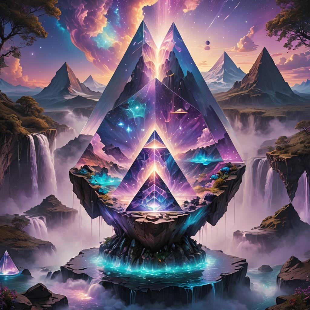 Surreal Cosmic Realm with Glass Hexagon and Radian... - AI Art