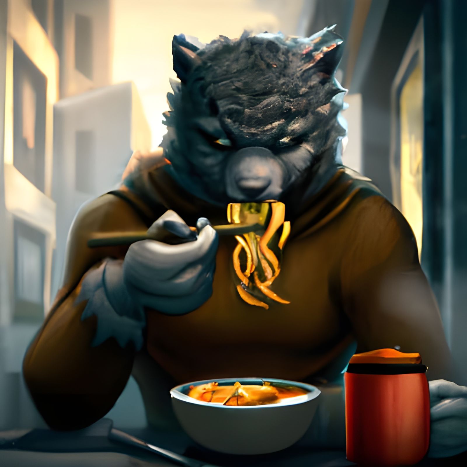 Werewolf eating ramen, digital art - AI Generated Artwork - NightCafe ...