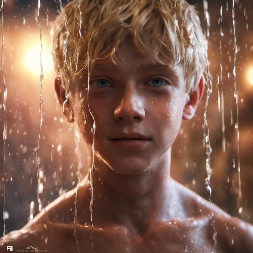 take a picture close up behind Shirtless blond boy 12yo he is just ...