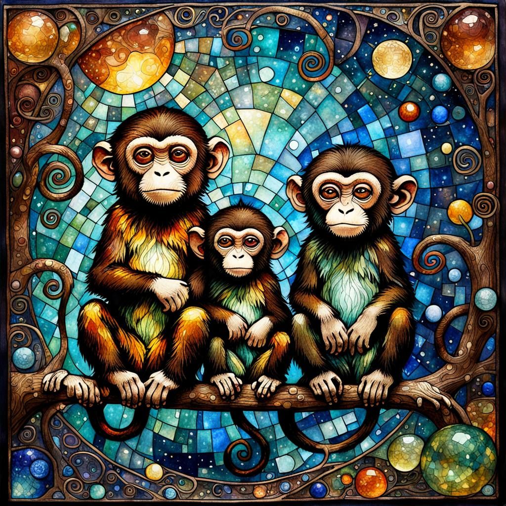Heavenly Wisdom: The Silent Monkeys ... - AI Generated Artwork - NightCafe Creator