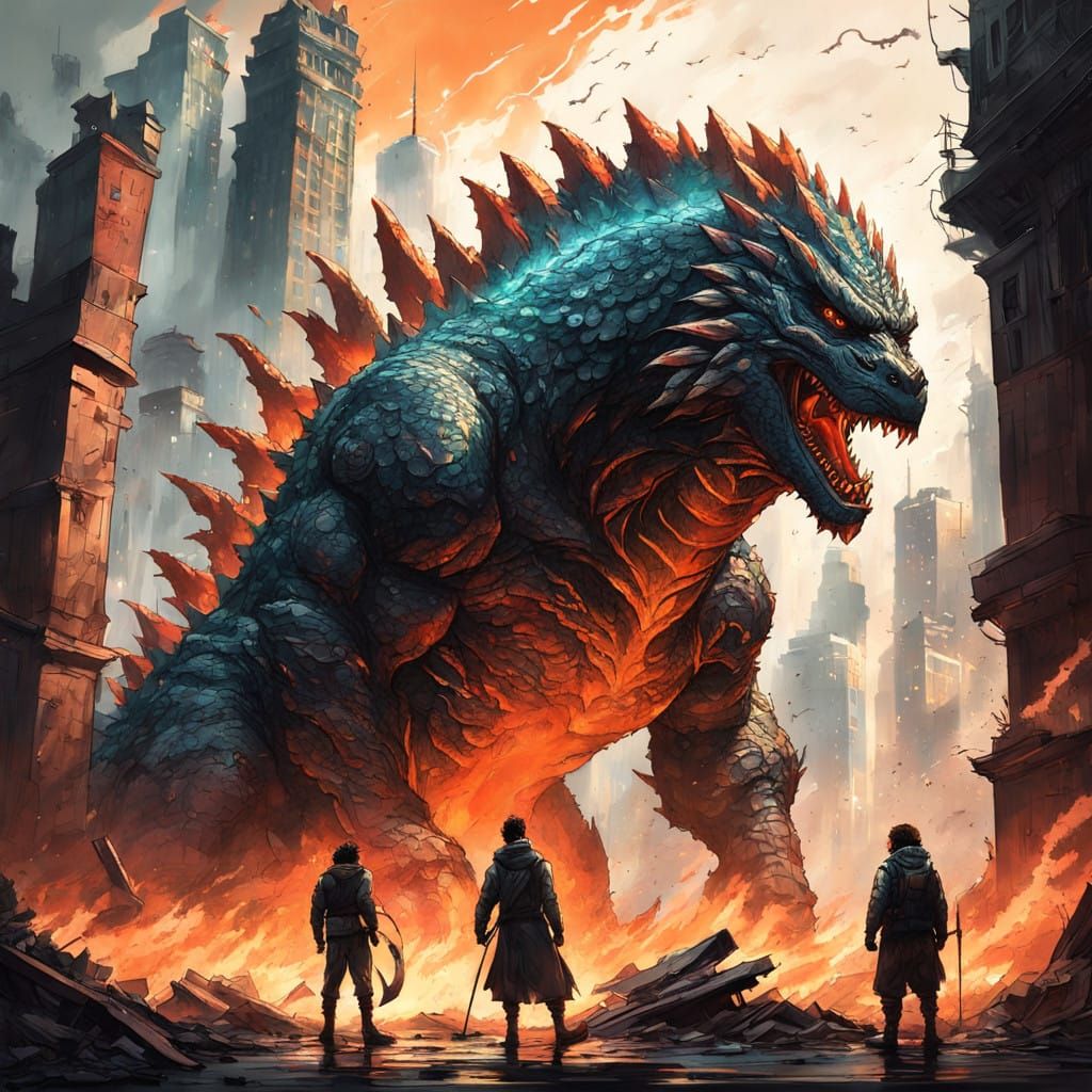 godzilla pro max - Cyberpunk Monster in Hyper-Detailed Citys...