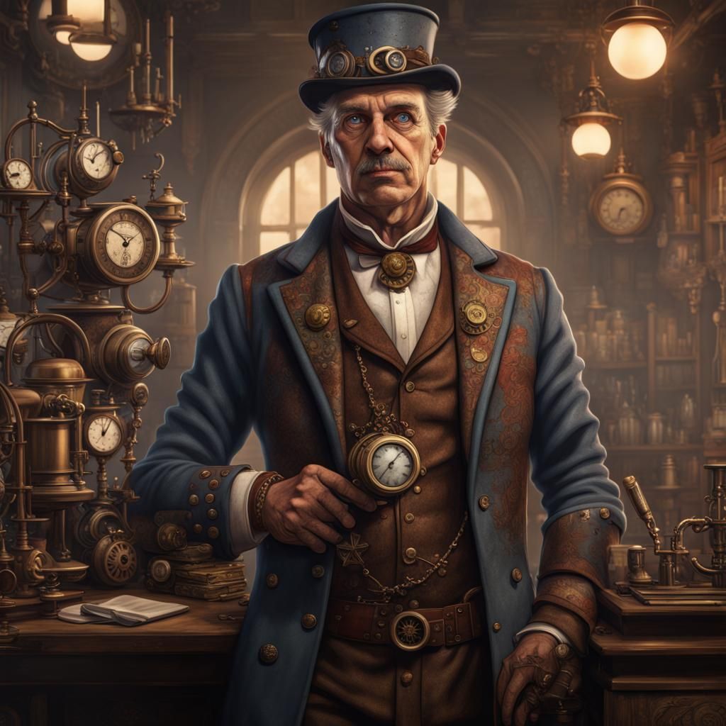 Retro steampunk salesman, detailed portrait, no background - AI ...