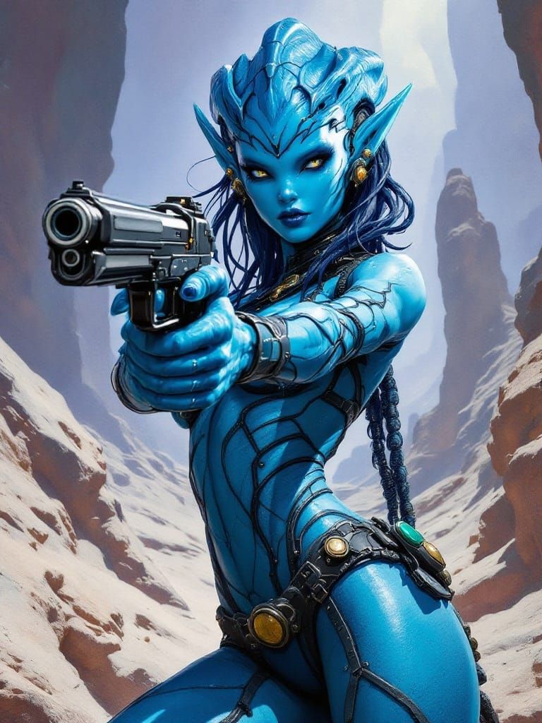 Epic Sci-Fi beautiful blue-skinned alien princess ... - AI Art
