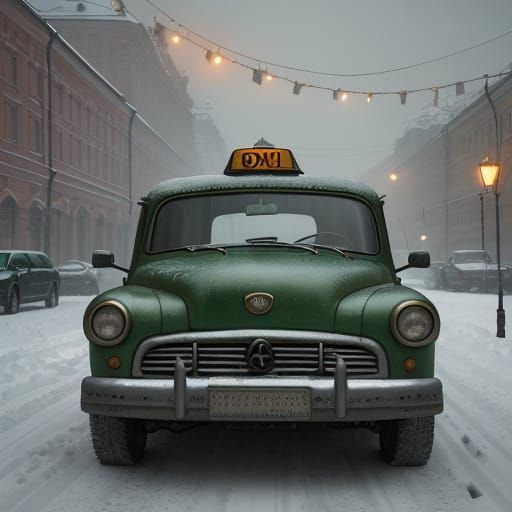 Surreal Moscow Taxi Driver in the Snow - AI Art
