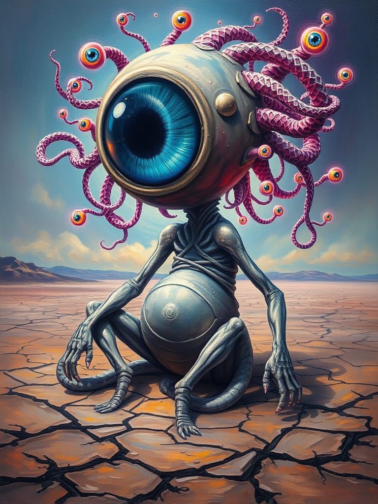 The image is a vibrant, surreal digital artwork featuring an unsettling ...