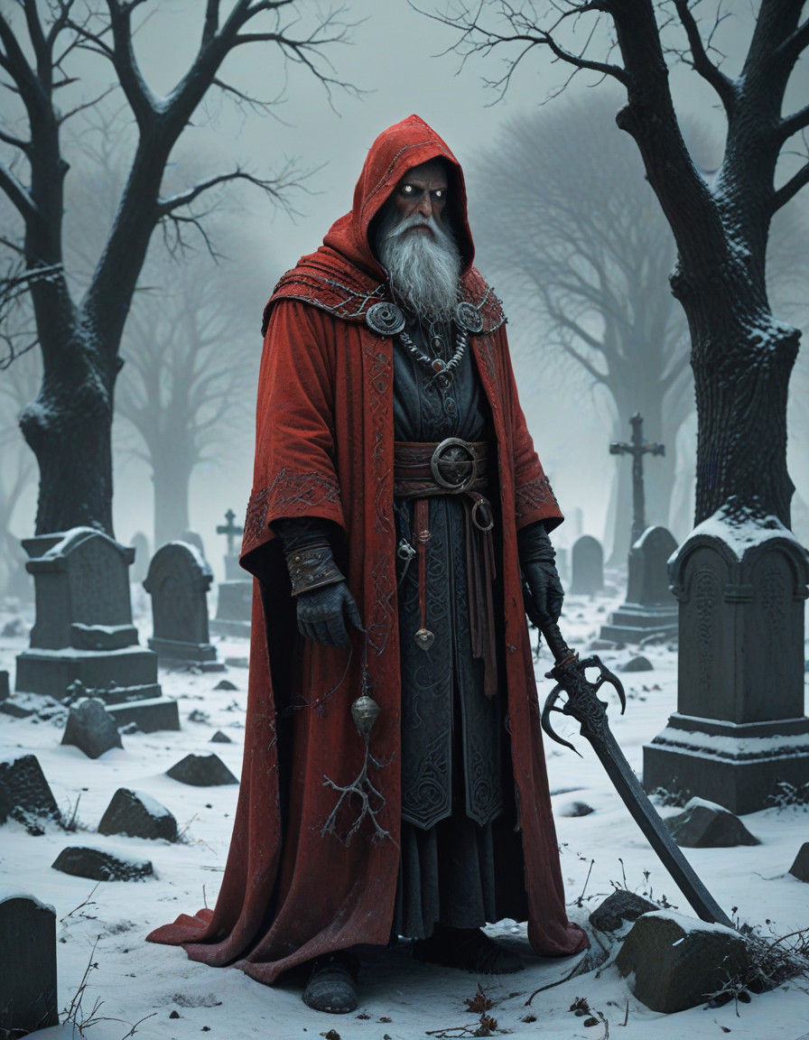 Dark Gothic Santa Claus in a Tattered Robe, Surrou... - AI Art