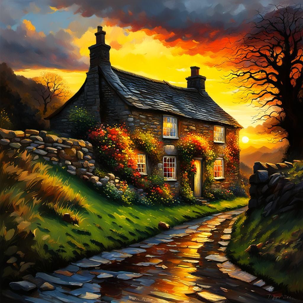 COTTAGE SUNSET #2 - AI Generated Artwork - NightCafe Creator