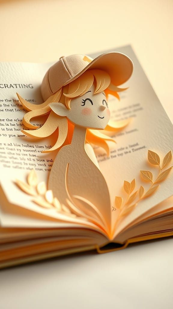 Whimsical Boy Emerge from Delicate Paper Book - AI Art