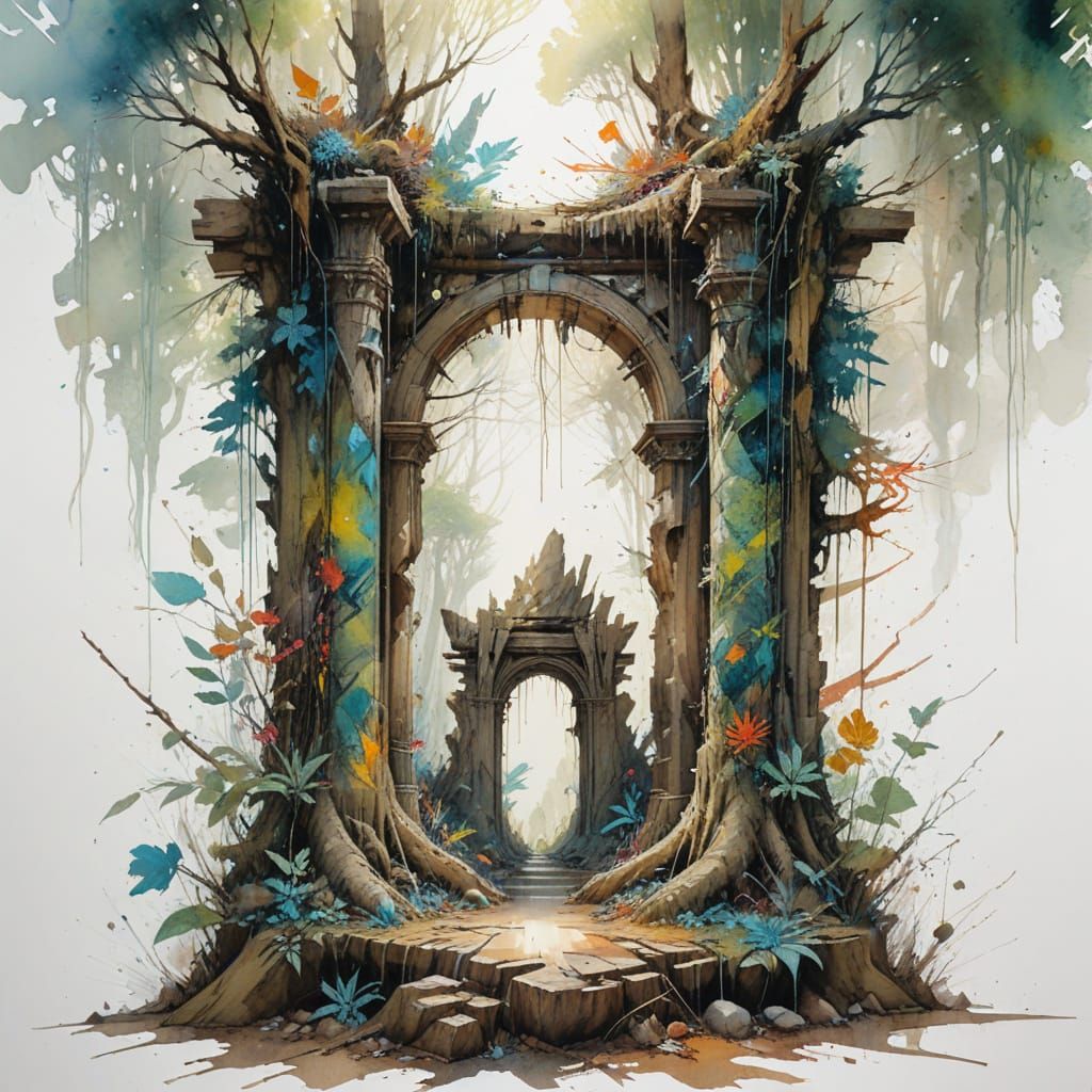 Ethereal Forest Altar in Vibrant Watercolour - AI Art