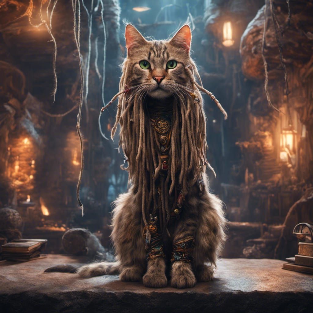 my cat with dreadlocks - AI Generated Artwork - NightCafe Creator