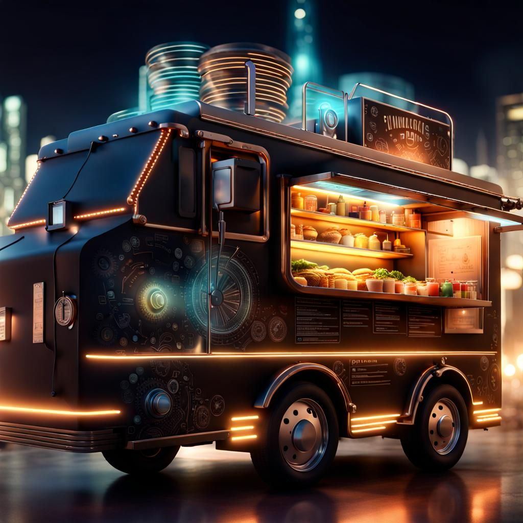 Steampunk futuristic food truck - AI Generated Artwork - NightCafe Creator