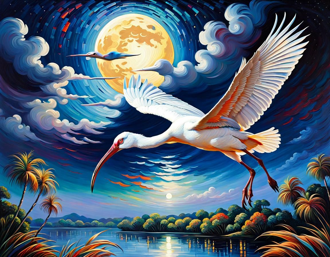 Ibis in Flight - AI Generated Artwork - NightCafe Creator