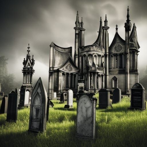 Ethereal gothic cemetery with Crypts and tombstones& haunting vibes ...