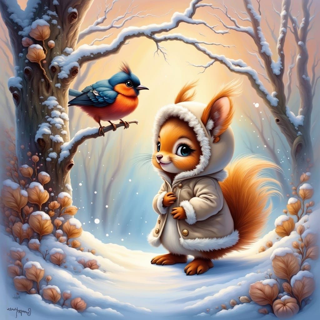 Cute friends - Surreal Winter Wonderland of a Squirrel and ...