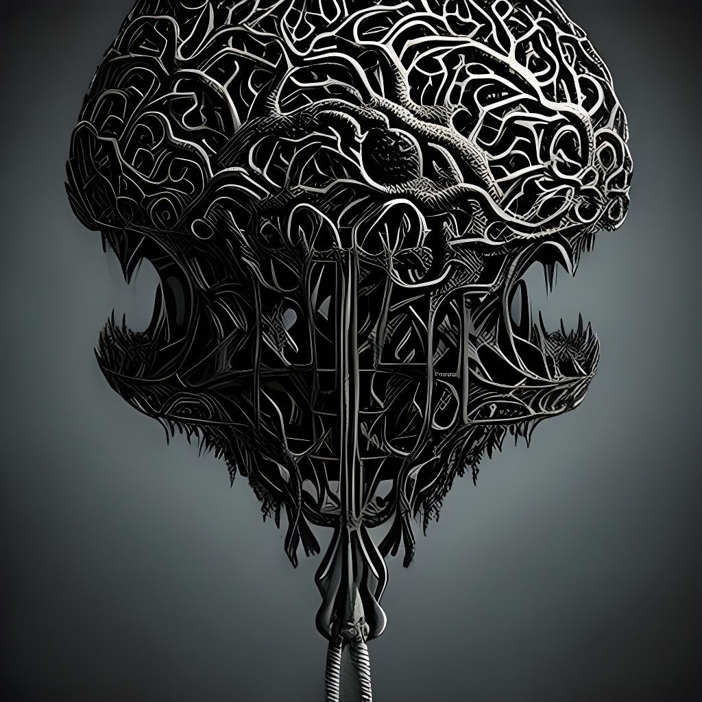 a highly detailed and terrifying digital painting of a melting brain ...