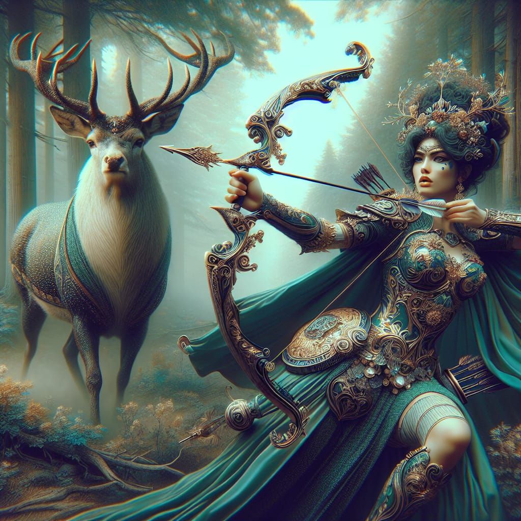 Artemis and her Stag - AI Generated Artwork - NightCafe Creator