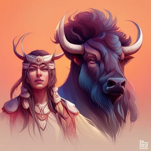 bison king and queen - Majestic Bison King and Queen Portrai...